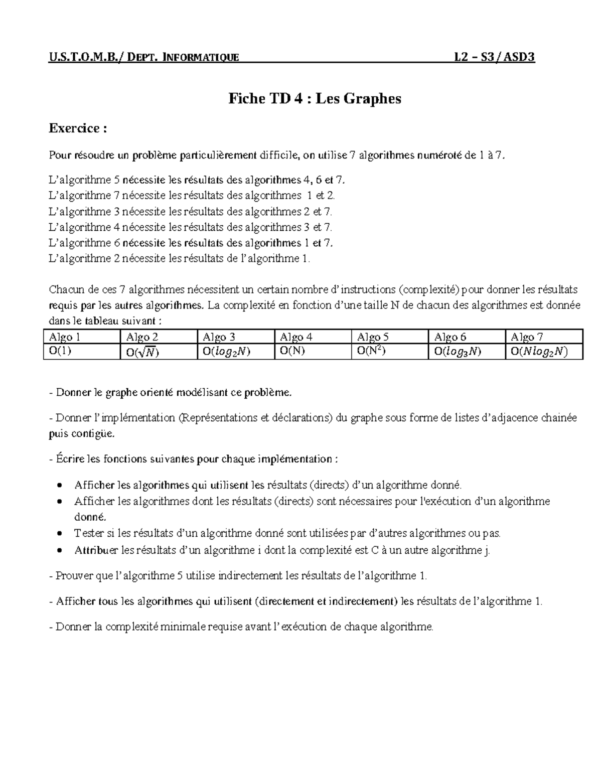 TD4 ASD3 - University USTO ASD3 L2 - U.S.T.O.M./ DEPT. INFORMATIQUE L2 ...