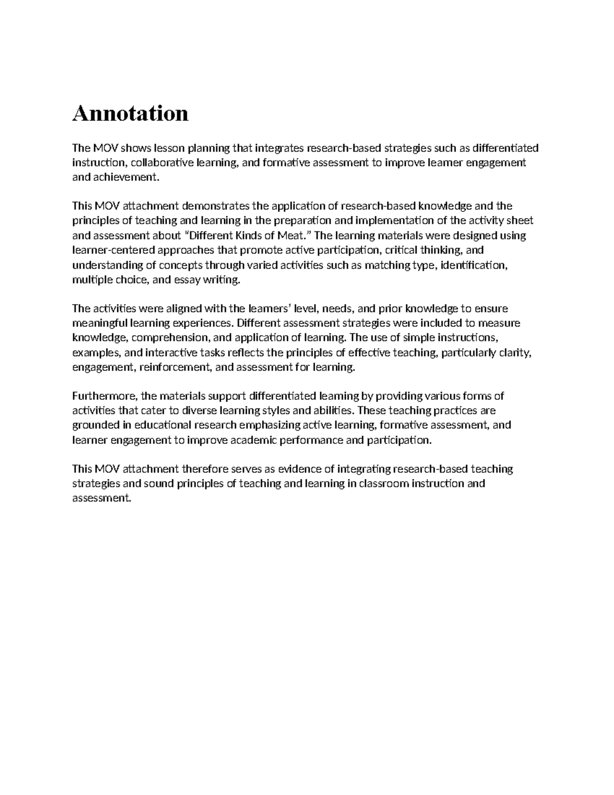 Annotation LP - Integrating Effective Teaching Strategies for ...