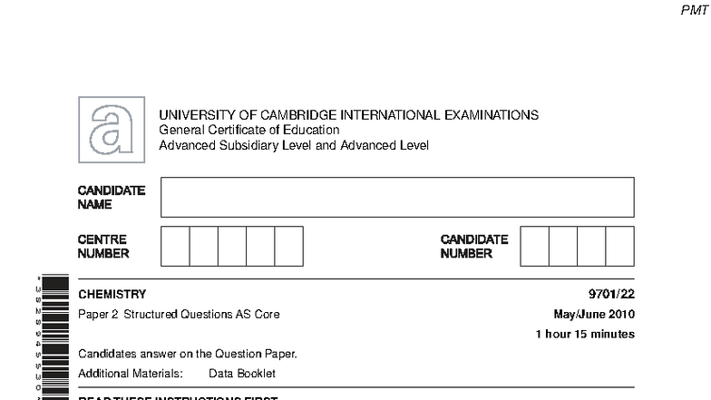 Chemistry AS Level Paper 2 Structured Questions - June 2010 - Studocu