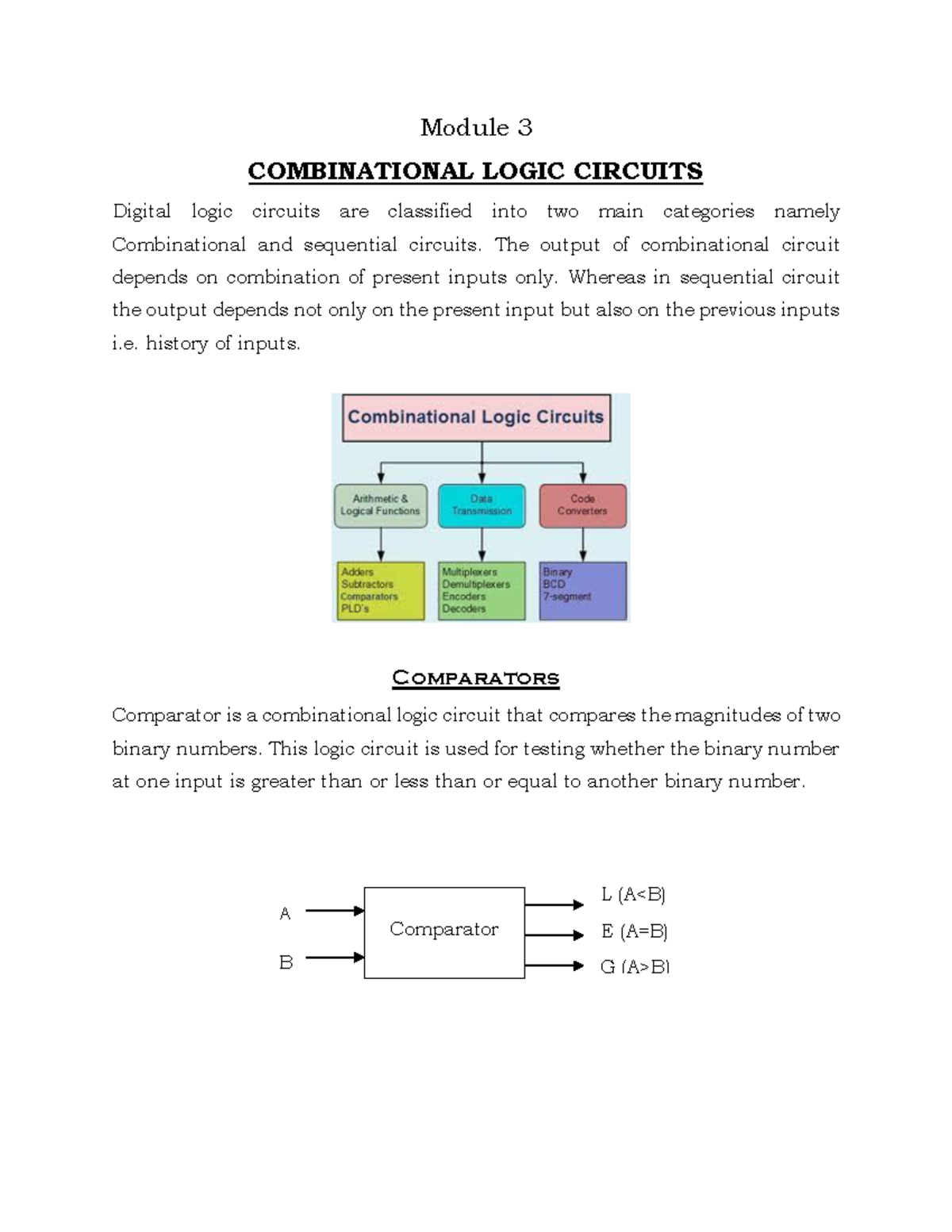 Module 3: Combinational Logic Circuits Overview and Applications - Studocu