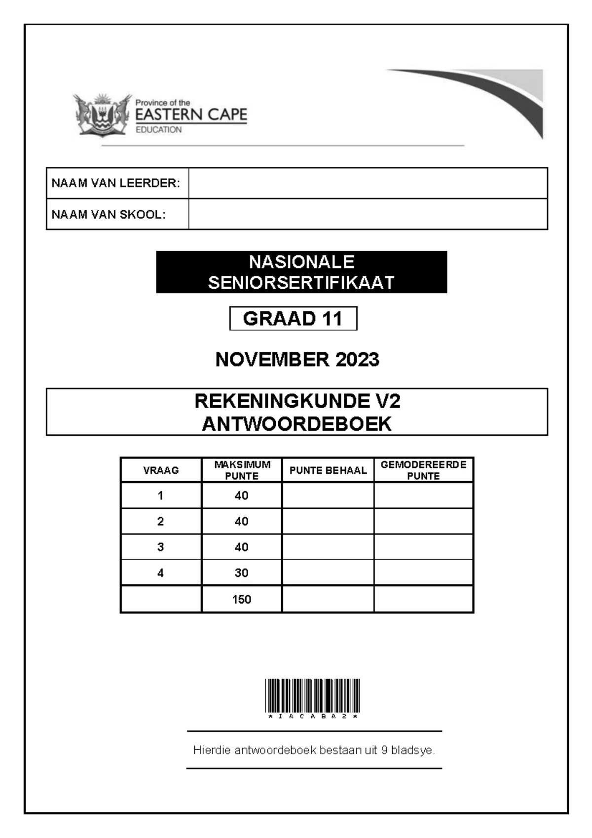 REKENINGKUNDE GRAAD 10 NOVEMBER 2020 V1 VRAESTEL (EKSEMPLAAR) - Studocu