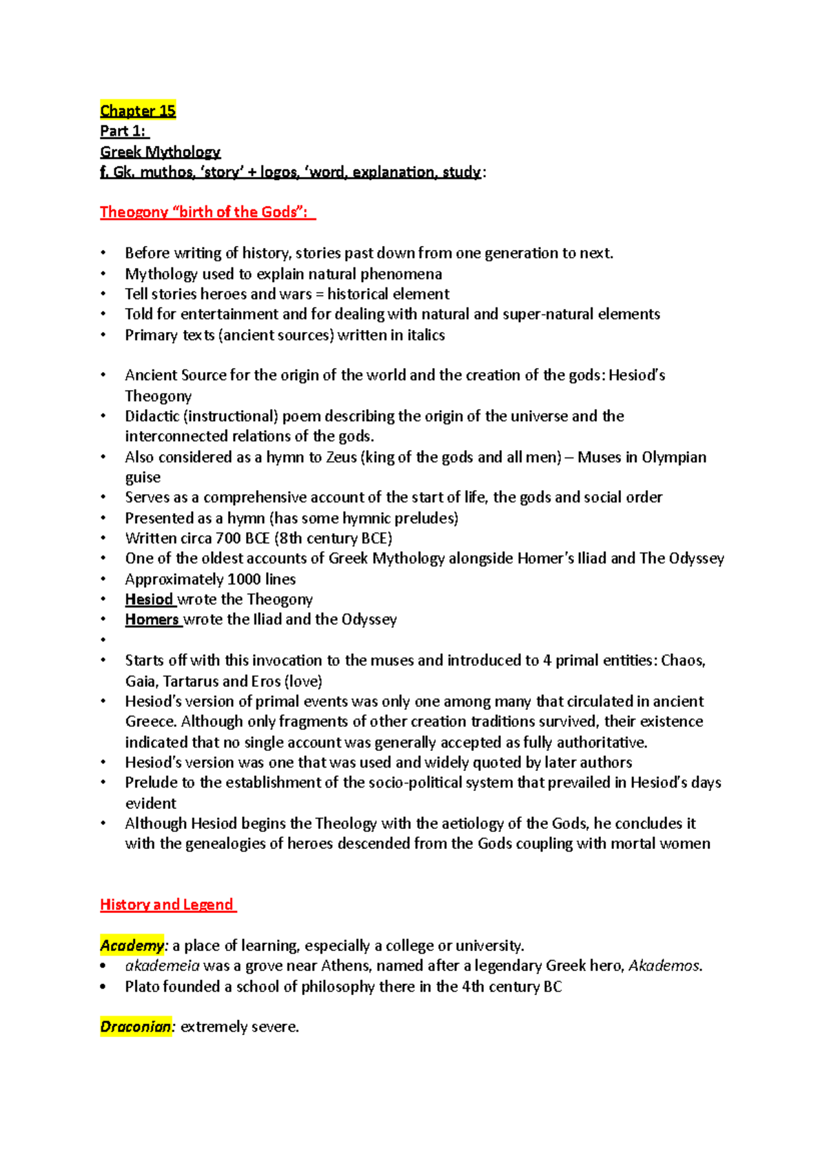 Chapter 15 part 1 - Chapter 15 Part 1: Greek Mythology f. Gk. muthos ...