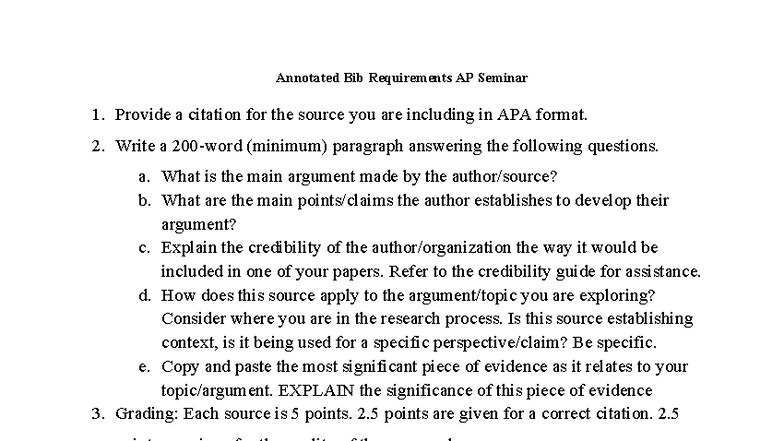 Annotated Bibliography Requirements for AP Seminar 2025 - Studocu