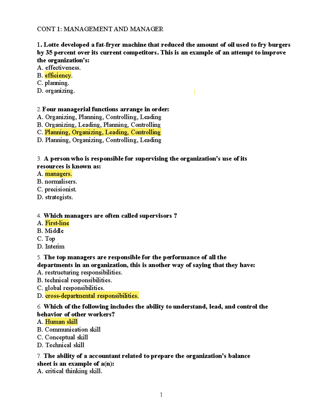 CONT 1: MANAGEMENT AND MANAGER - Study Guide and Key Concepts - Studocu