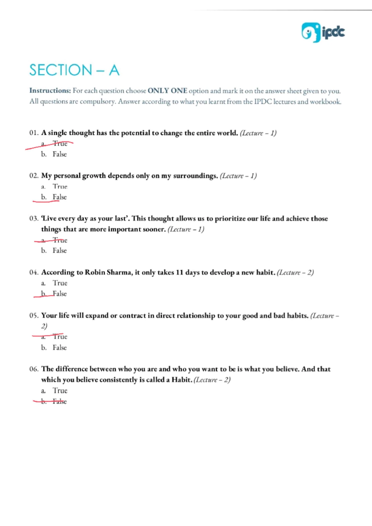 IPDC-1-MCQ Practice Questions for Exam Preparation - Studocu