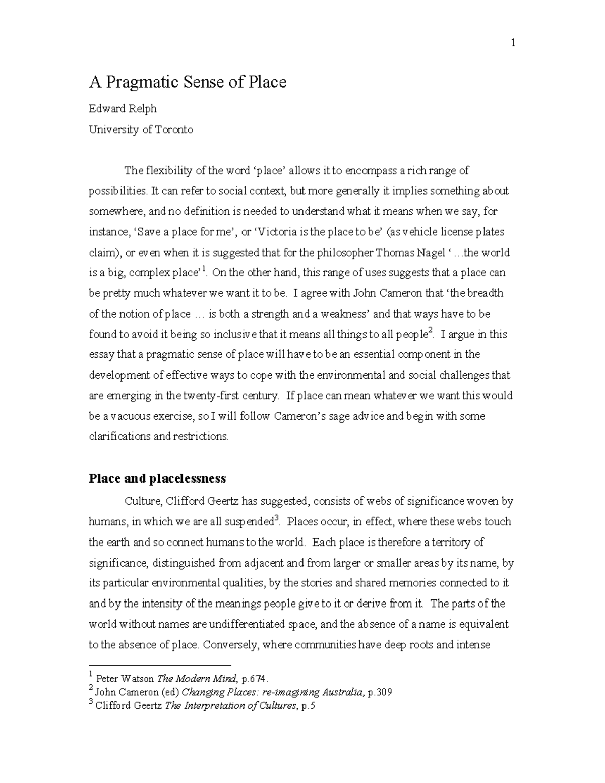 A Pragmatic Sense of Place: Addressing Local Challenges in a Global ...