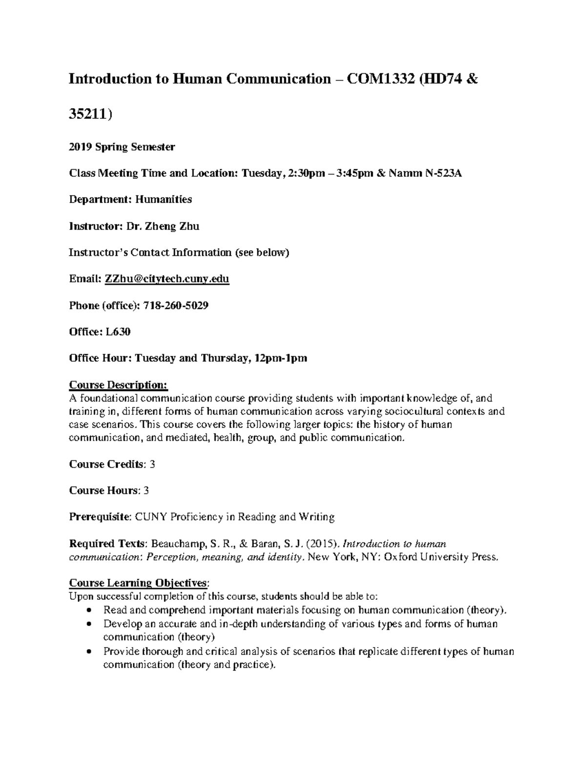 COM 2019 Spring: Introduction to Human Communication Course Guide - Studocu