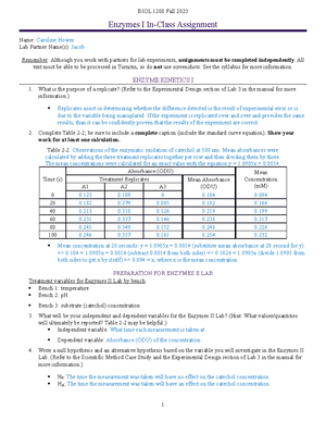 Enzyme III ICA - lab - BIOL 1208 Spring 2024 Enzymes III In-Class Assignment Name: Lab Partner ...
