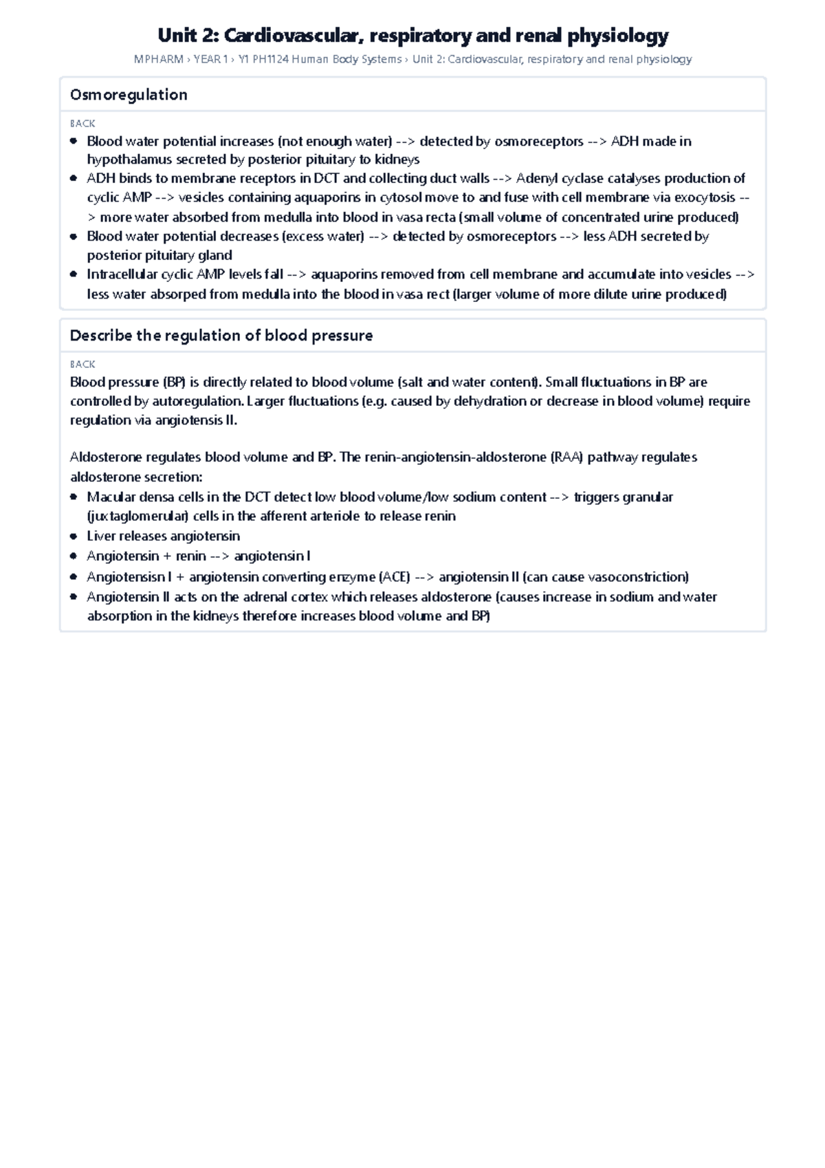 Unit 2: Cardiovascular, Respiratory & Renal Physiology Notes - Studocu