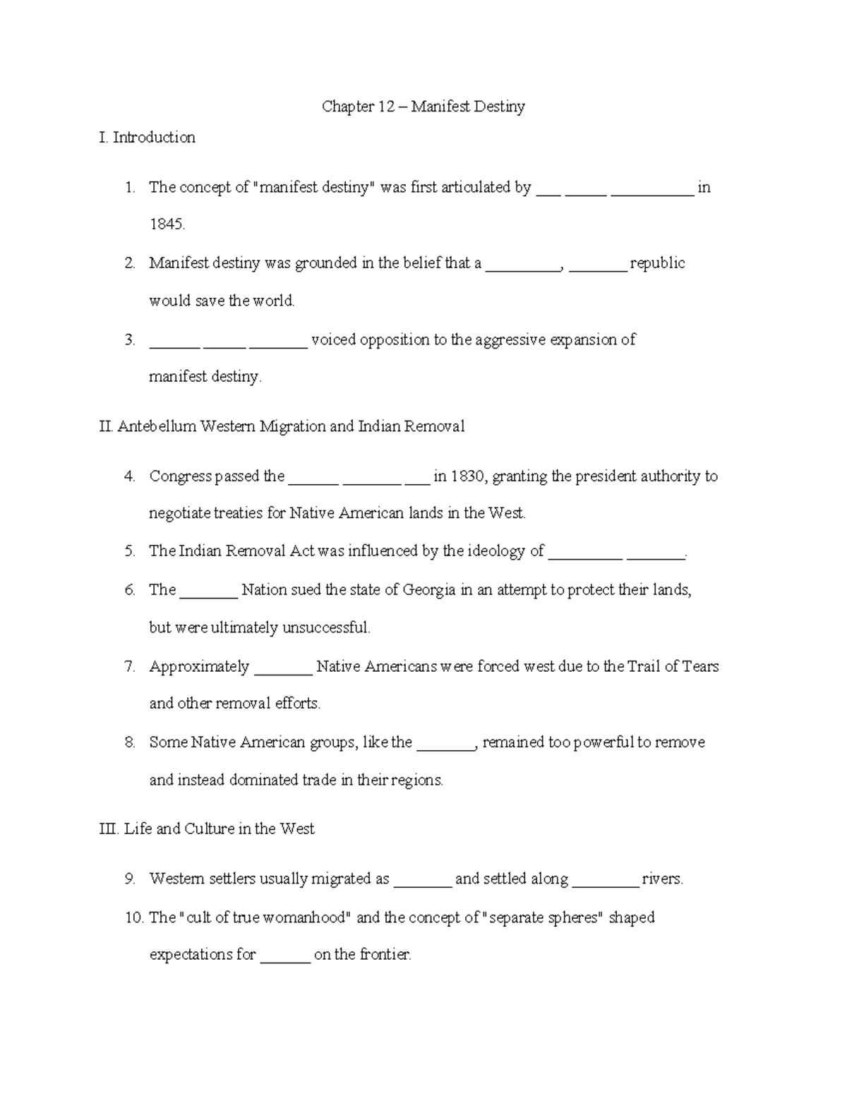 CH 12 - Manifest Destiny - Guided Notes & Answers for The American Yap ...