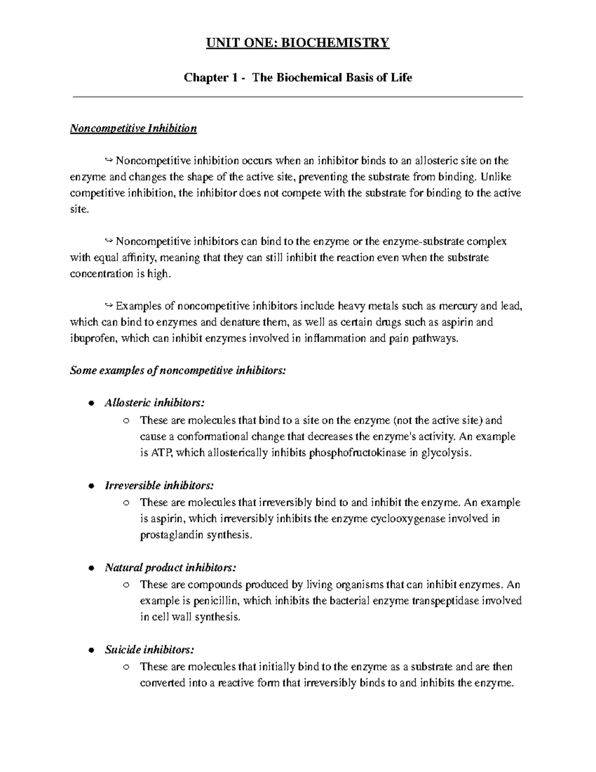 Biochemistry Chapter 1 Section 7 Enzymes Pt 4 - UNIT ONE: BIOCHEMISTRY ...
