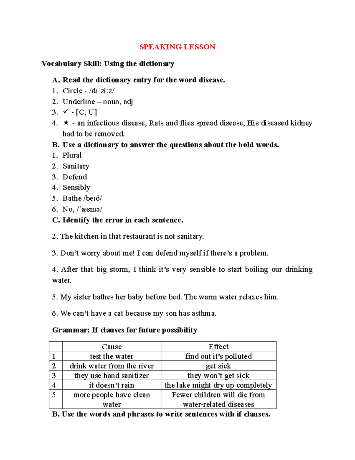 Unit8-Speaking Lesson - SPEAKING LESSON Vocabulary Skill: Using the ...