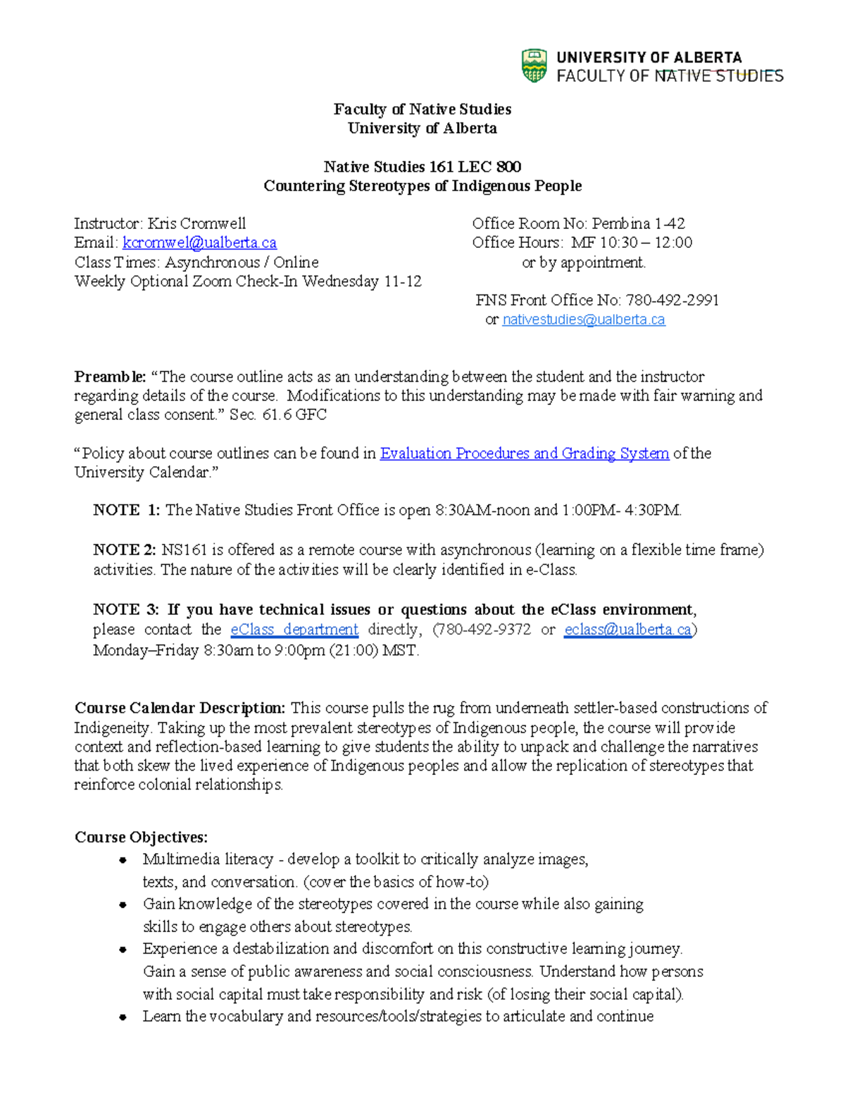 NS161 800 F2024 Updated Final Course Syllabus: Countering Stereotypes ...
