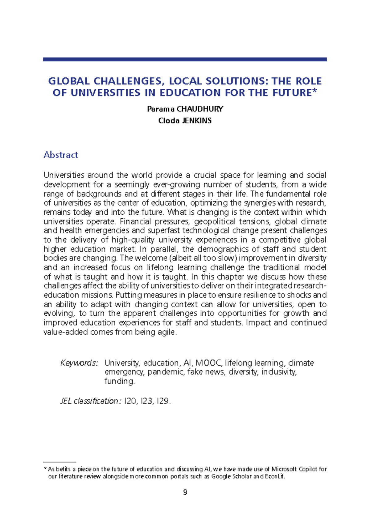 GLOBAL CHALLENGES, LOCAL SOLUTIONS: UNIVERSITIES IN EDUCATION (FUNCAS ...