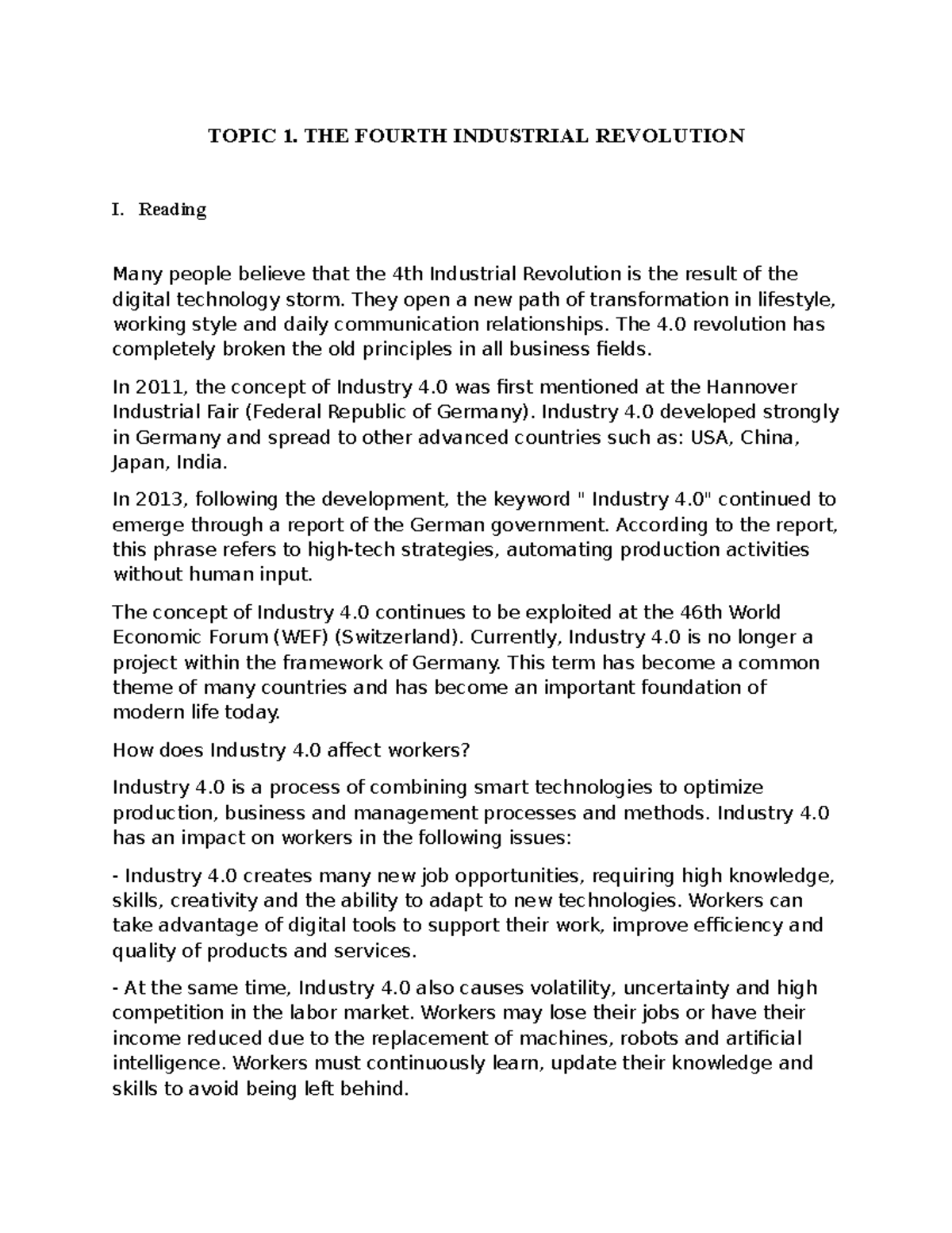 Topic 1a tacc - Copy - TACN - TOPIC 1. THE FOURTH INDUSTRIAL REVOLUTION ...