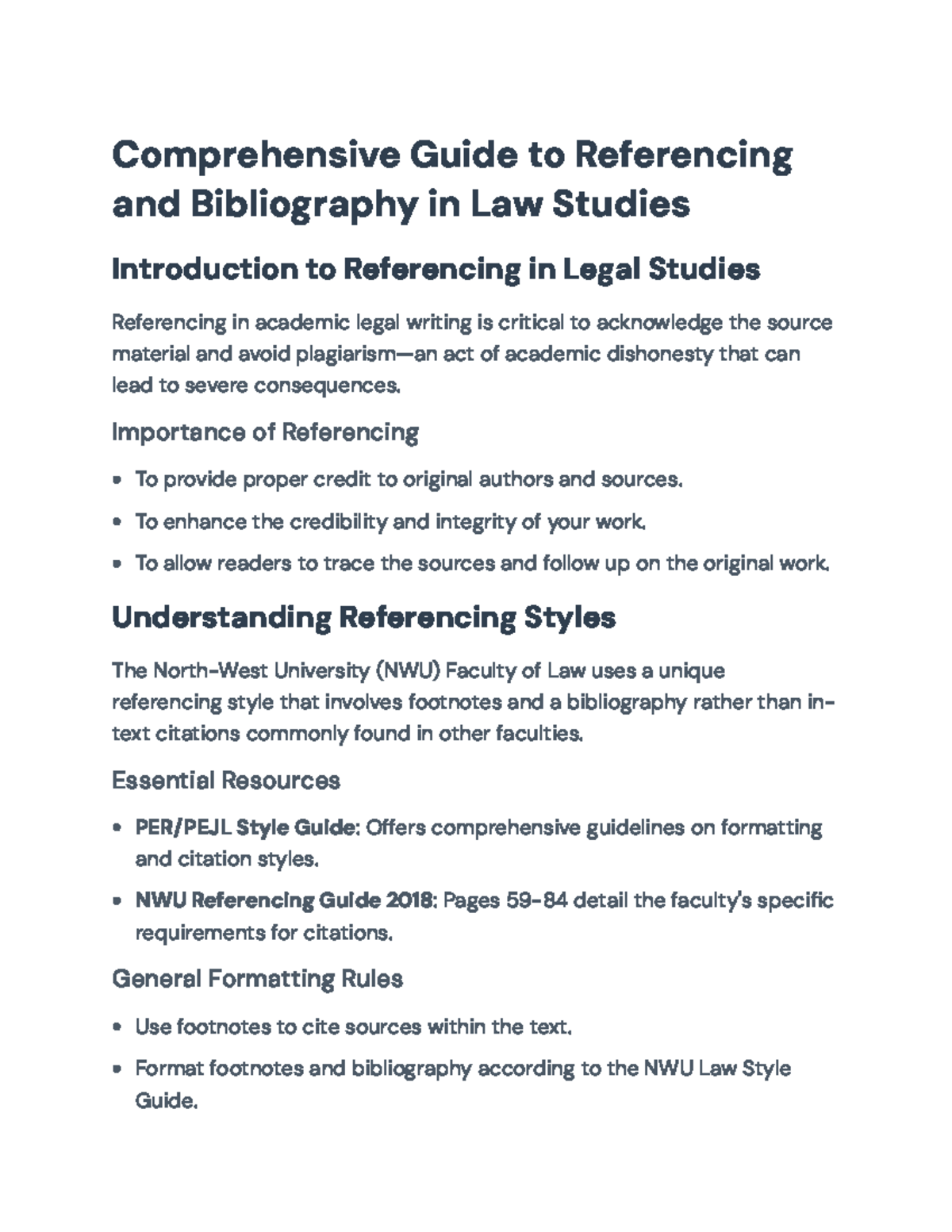 Comprehensive NWU Law Referencing Guide for Legal Studies - Studocu