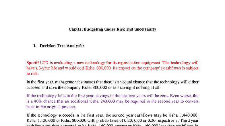 Decision Tree Analysis Quiz: Capital Budgeting & Risk Evaluation - Studocu