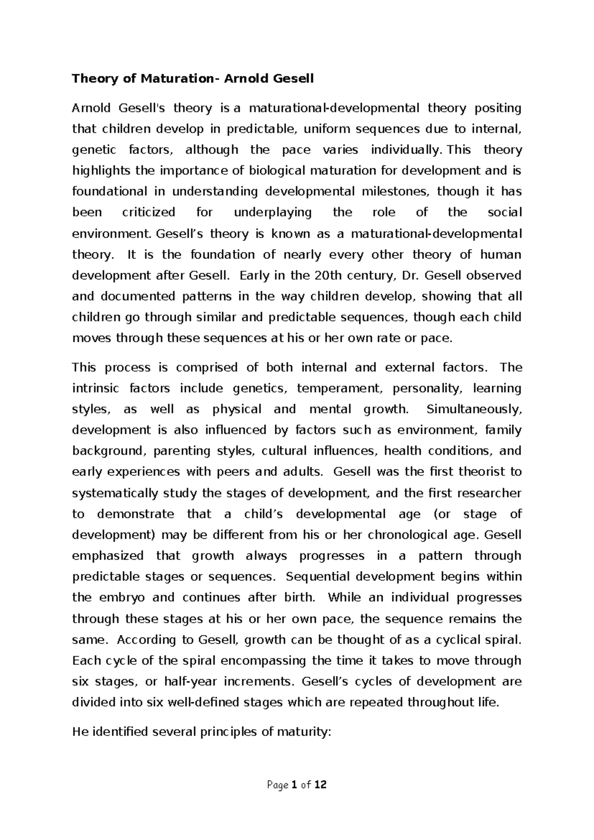 Theory of Maturation: Understanding Arnold Gesell's Developmental ...