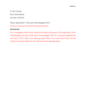 Lab 2 TLC Experiment (F22) - Thin Layer Chromatography (TLC ...