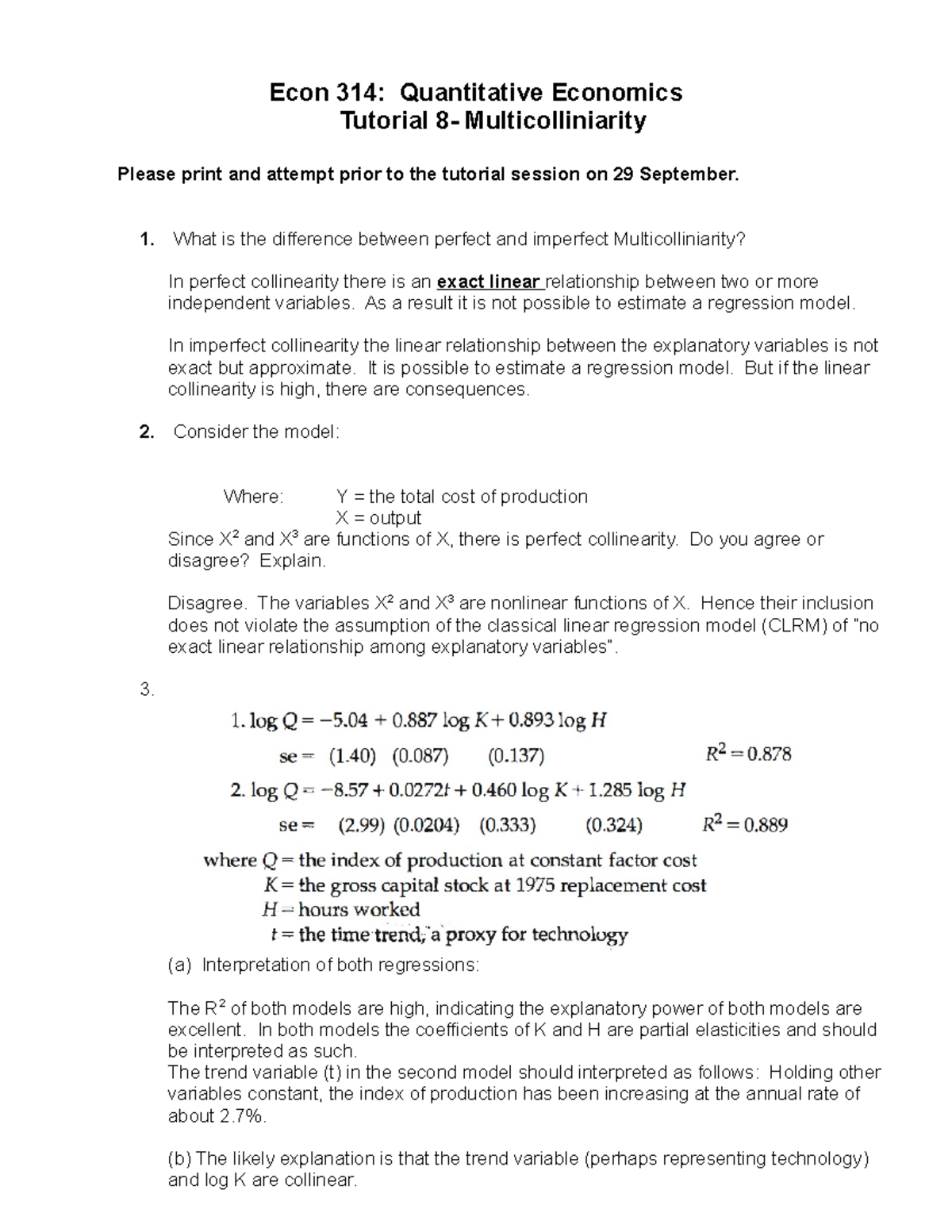 Tutorial Session 9 Suggested solution - Econ 314: Quantitative Economics Tutorial 8- - Studocu