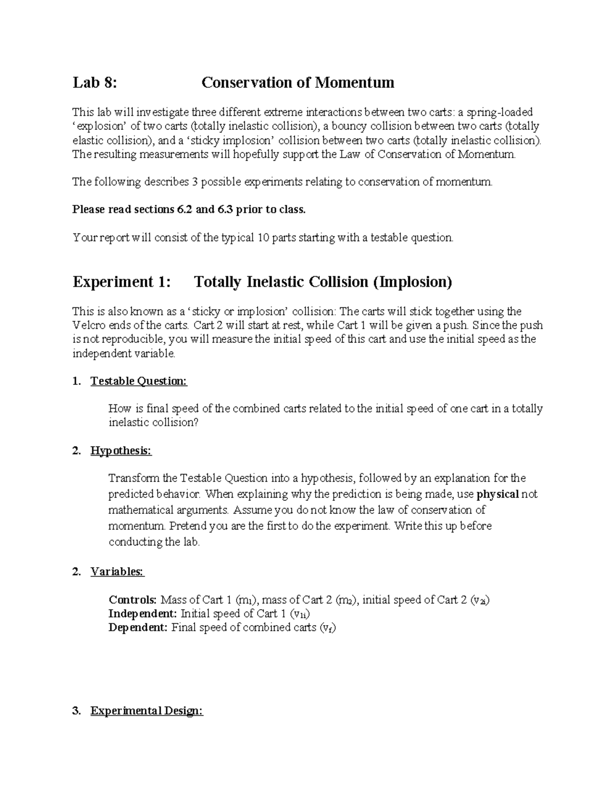 Lab 8 PHY-111 Momentum Conservation Experiments Report - Studocu