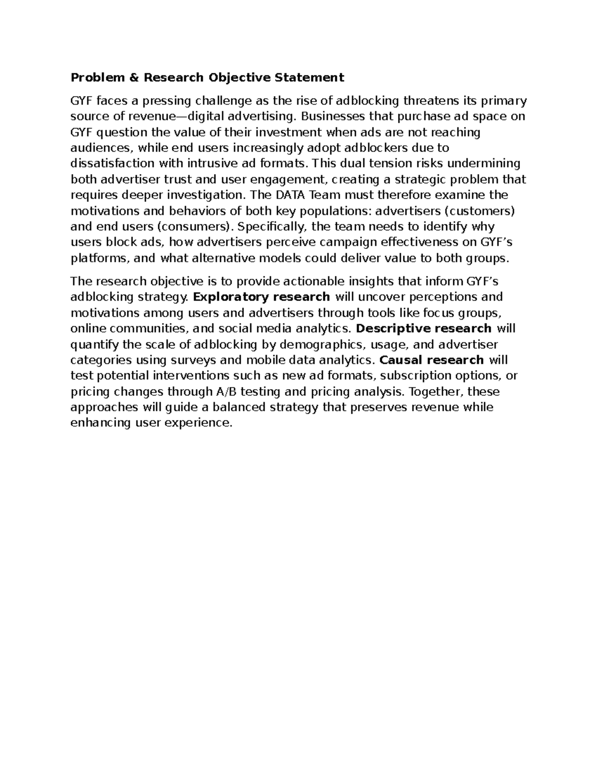 Problem Statement Analysis for GYF Adblocking Challenge - K7K - Studocu