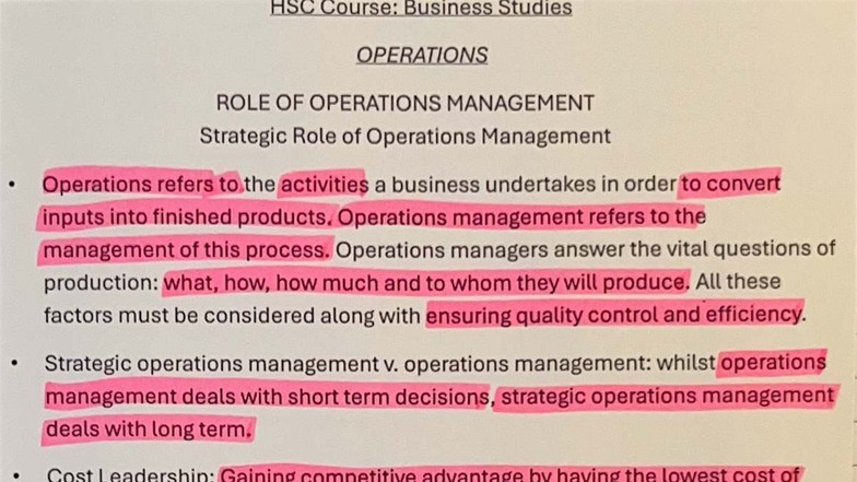 HSC Business Studies: Year 12 Operations Management Notes - Studocu