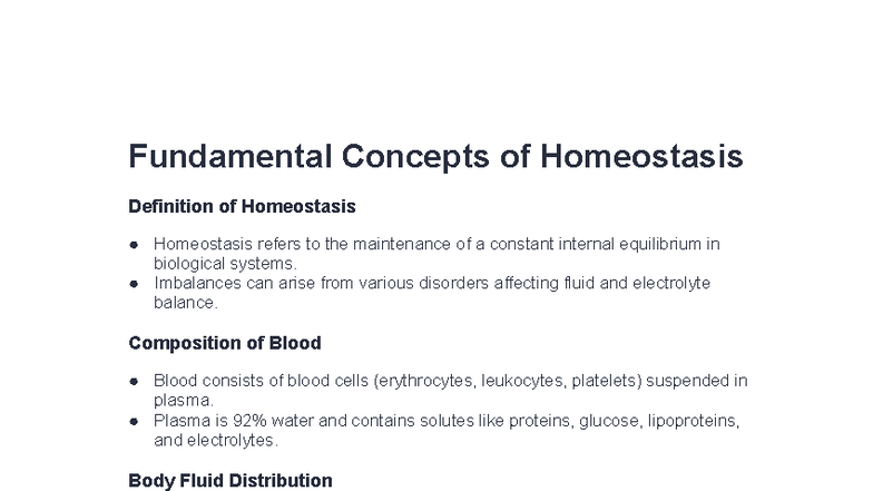 BIO 101: Fundamental Concepts of Homeostasis and Body Fluids - Studocu
