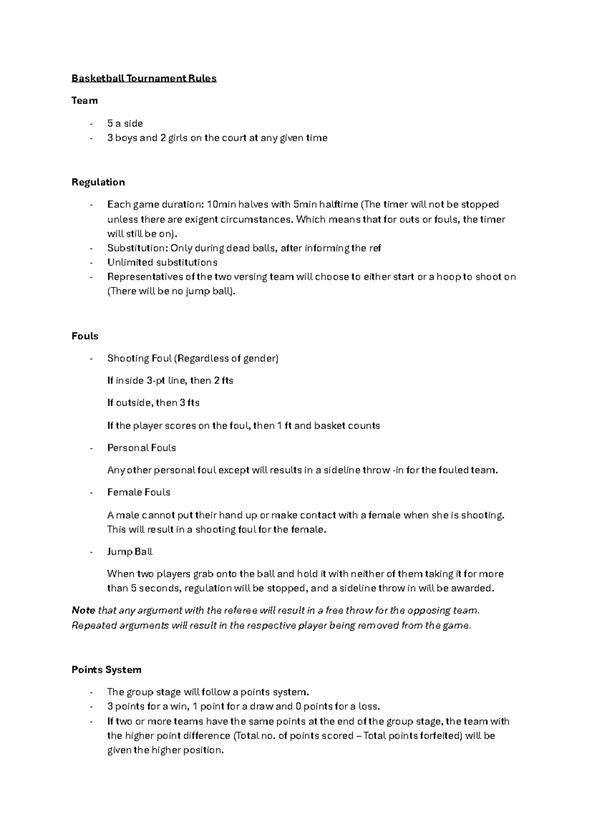 Basketball Tournament Rules: 5-a-Side Team Format - Studocu