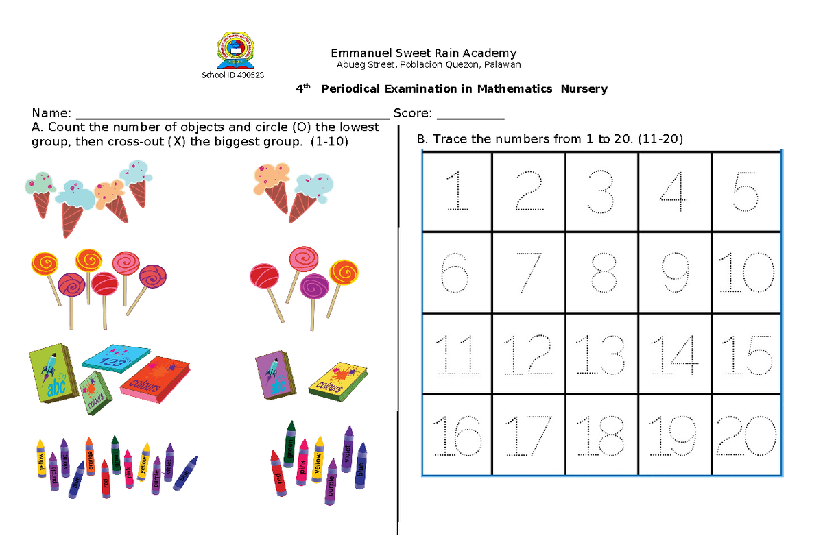 Math Nursery 4 - 4 th Periodical Examination in Mathematics Nursery ...