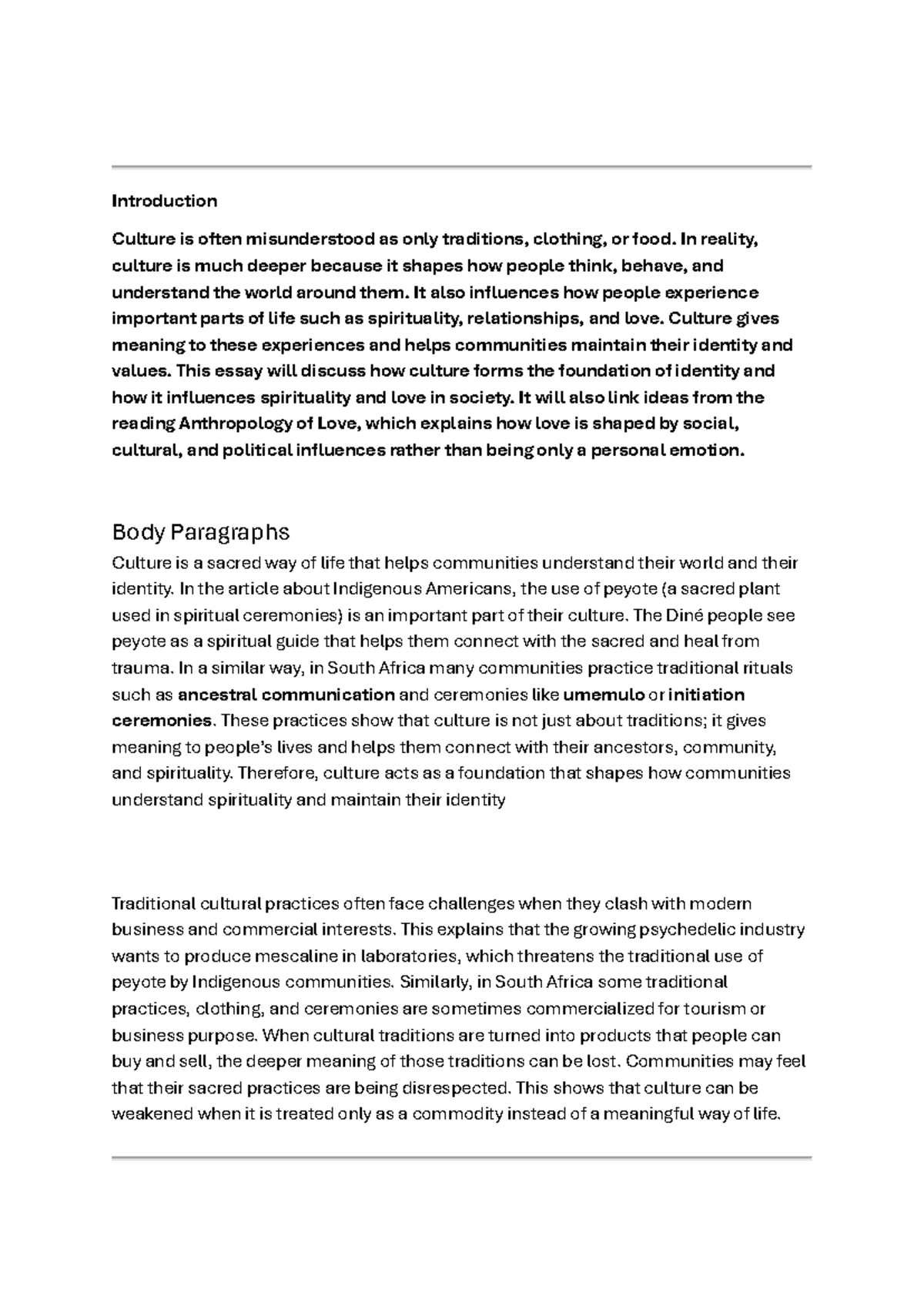 Anthropology Essay: Culture's Role in Identity, Spirituality, and Love ...