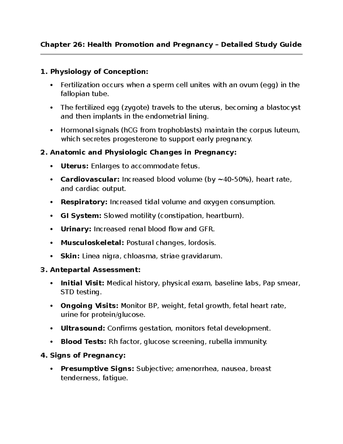 Chapter 26: Health Promotion & Pregnancy - Comprehensive Study Guide ...