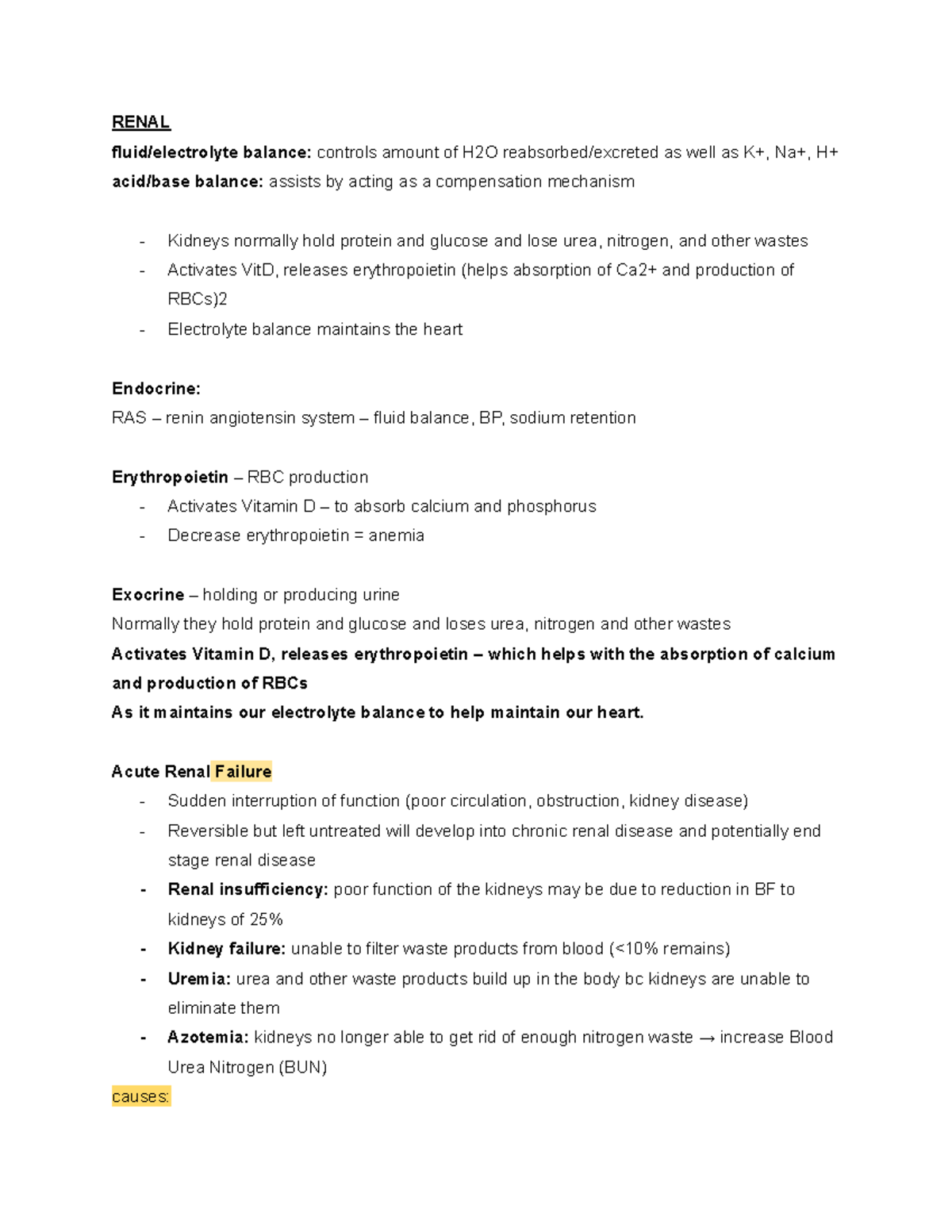 Patho Renal System Notes: Understanding Kidney Function & Disorders ...