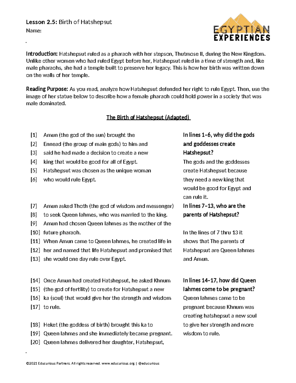Lesson 2.5: The Birth of Hatshepsut and Her Legacy - Studocu