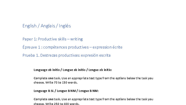 English B Paper 1 & 2: Productive & Receptive Skills Rubrics - Studocu