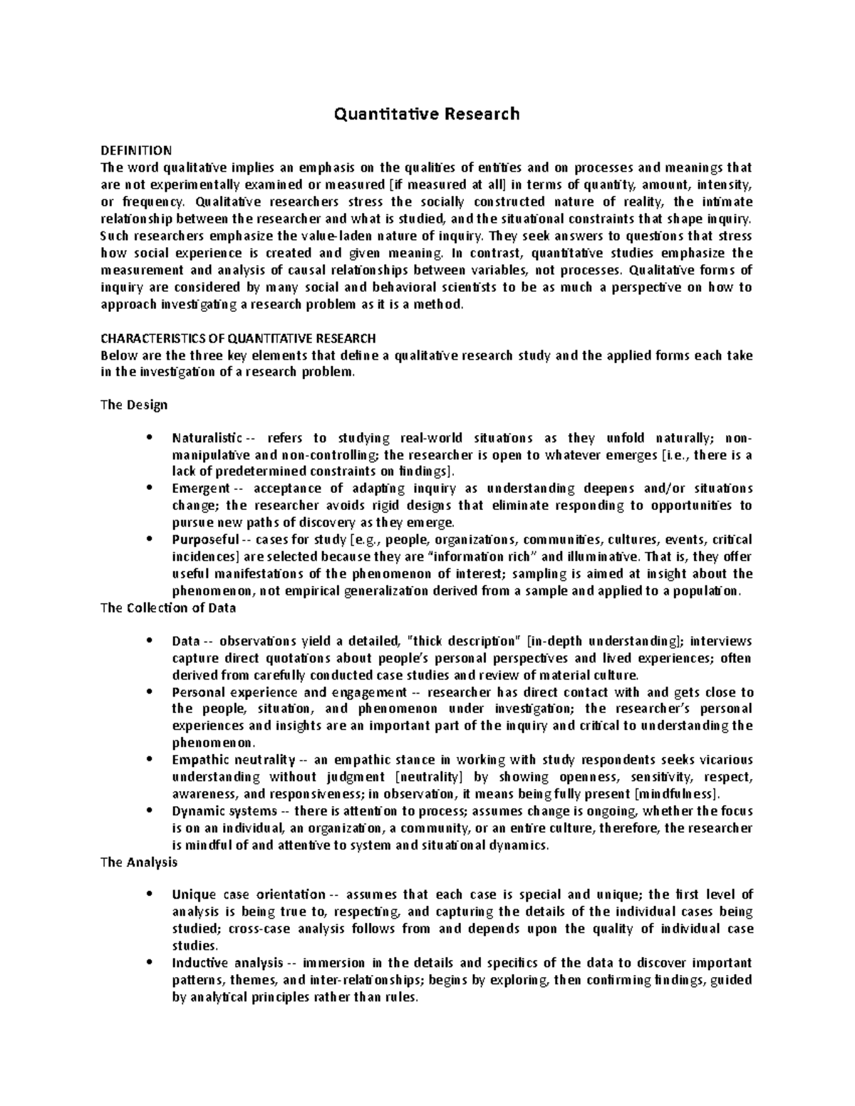 Quantitative Research document - Quantitative Research DEFINITION The word qualitative implies ...
