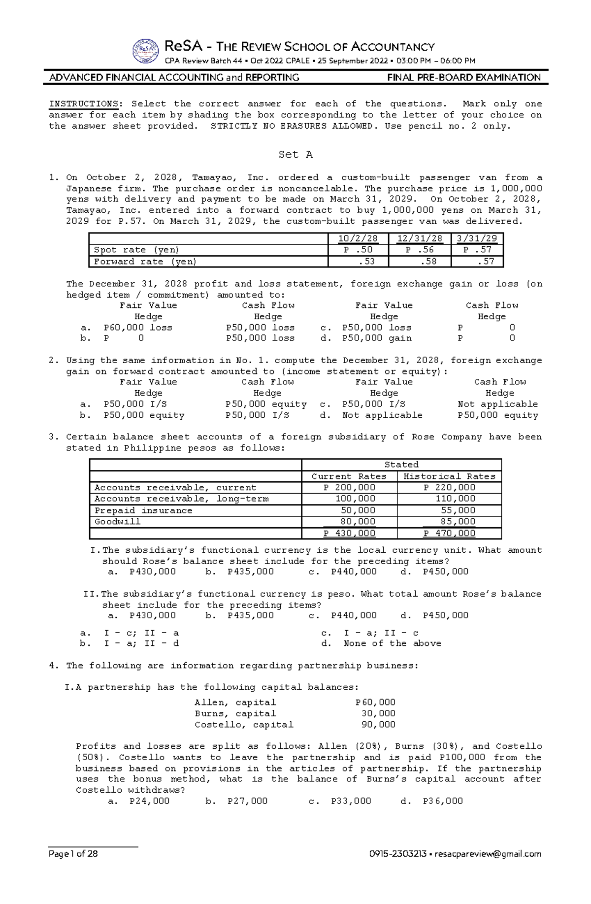ReSA B44 AFAR Final Pre-Board Exam - Comprehensive Q&A Overview - Studocu