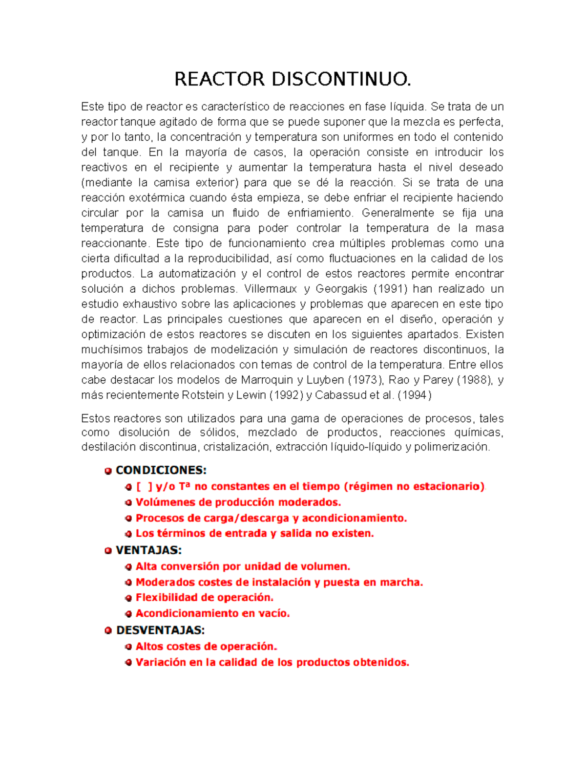 Reactor Discontinuo - REACTOR DISCONTINUO. Este tipo de reactor es ...