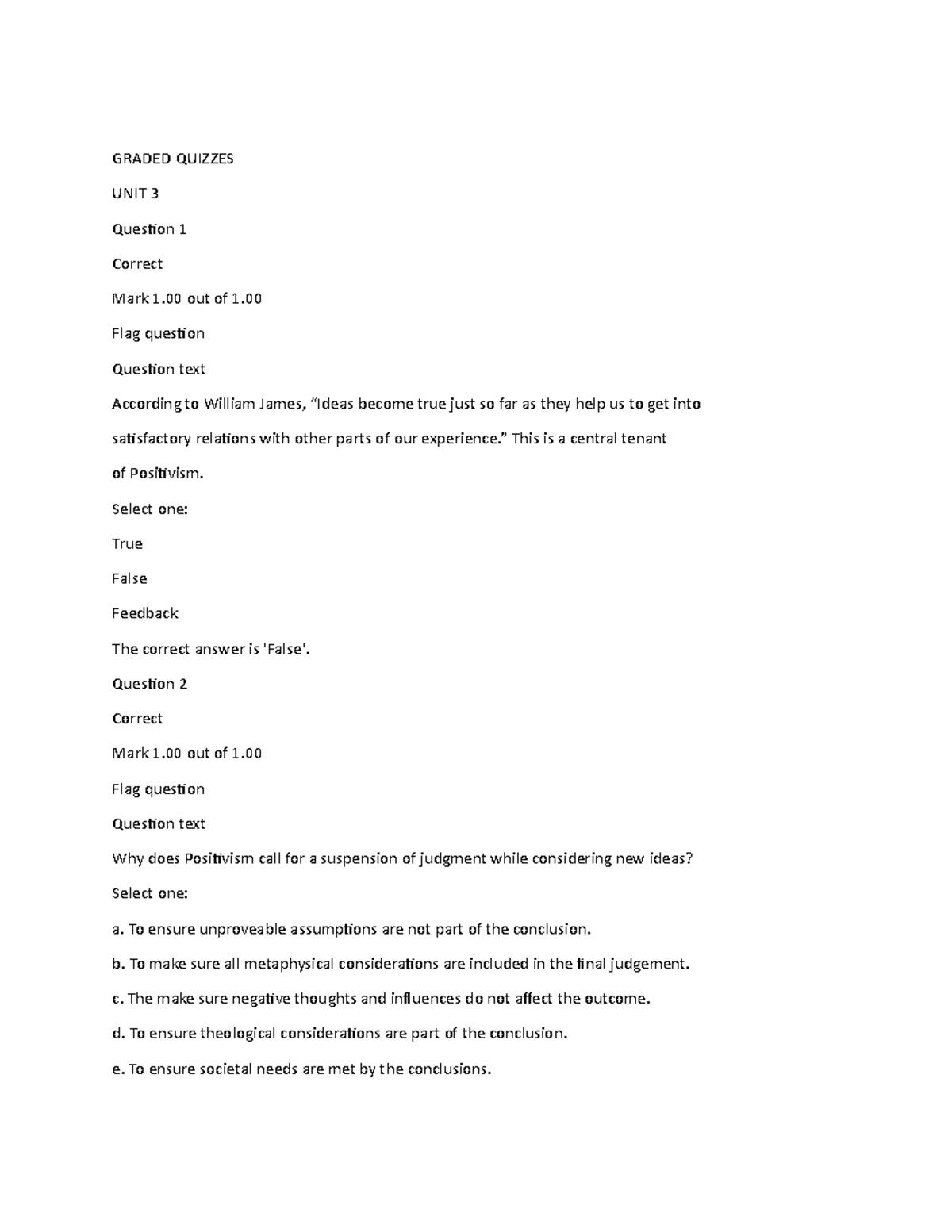 Graded Quizzes unit 3 and 6 philosophy - GRADED QUIZZES UNIT 3 Question ...