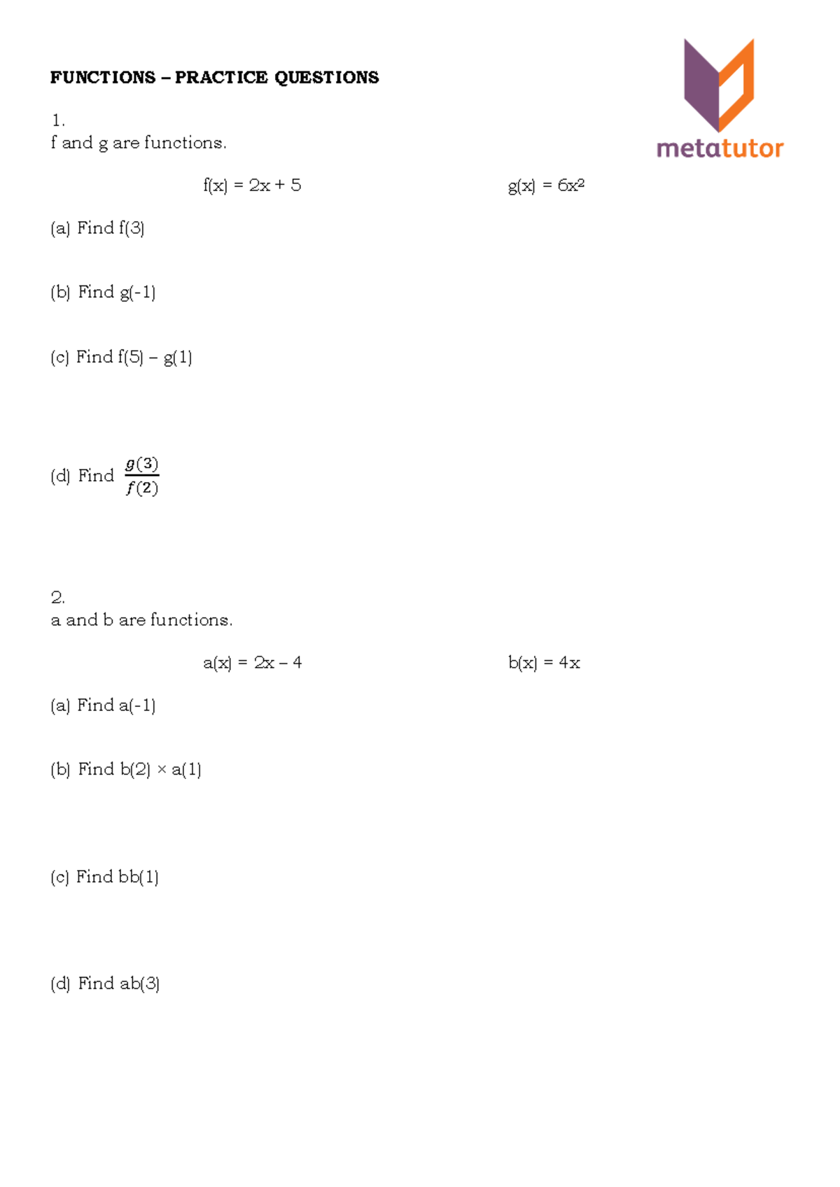 Functions Practice Questions - fghj - Studocu
