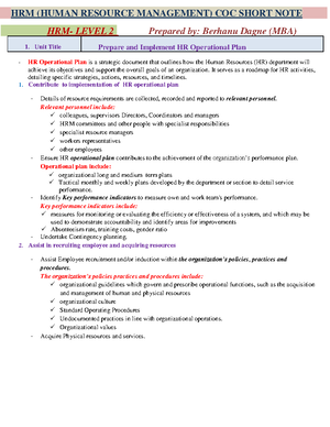 HRM COC Questions: Levels 2 to 4 Comprehensive Guide - Studocu