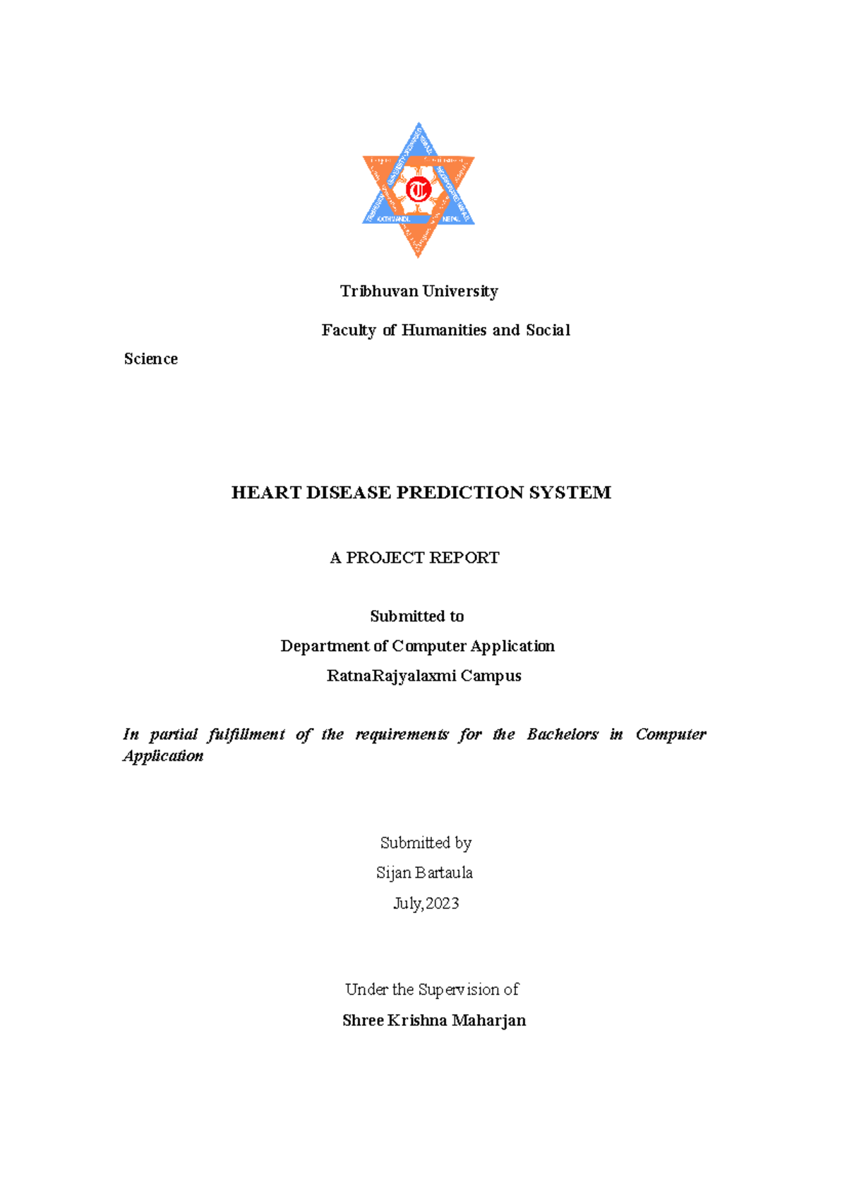Heart Disease Prediction System Project II - BCA Research Report - Studocu