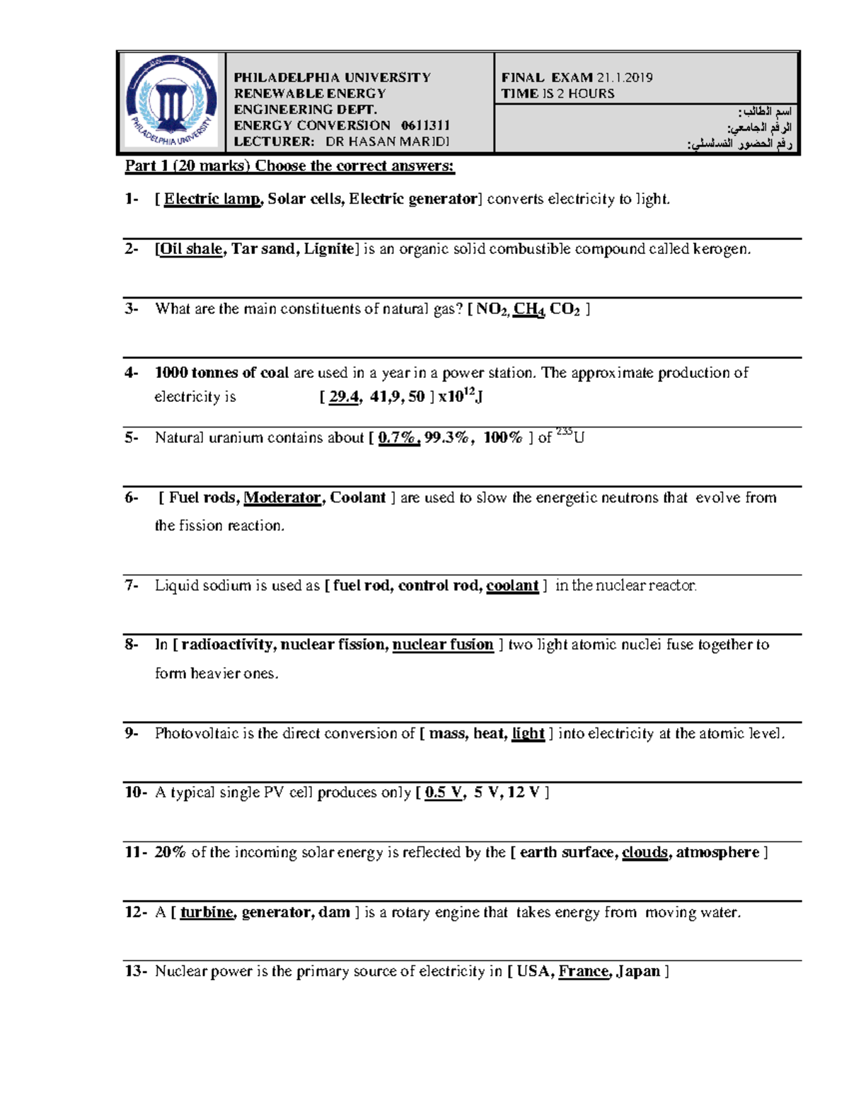 Final exam Energy-Conversion-21-1-2019 - with solution - Part 1 (20 ...