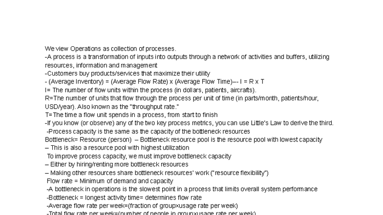 OPM Midterm Study Sheet: Understanding Process Metrics and Capacity ...