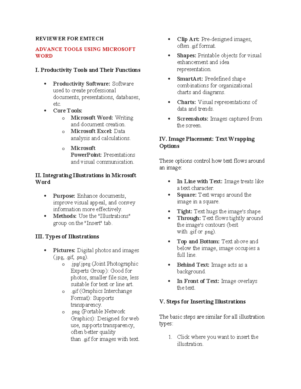 REVIEWER FOR EMTECH ADVANCED TOOLS IN MICROSOFT WORD & POWERPOINT - Studocu