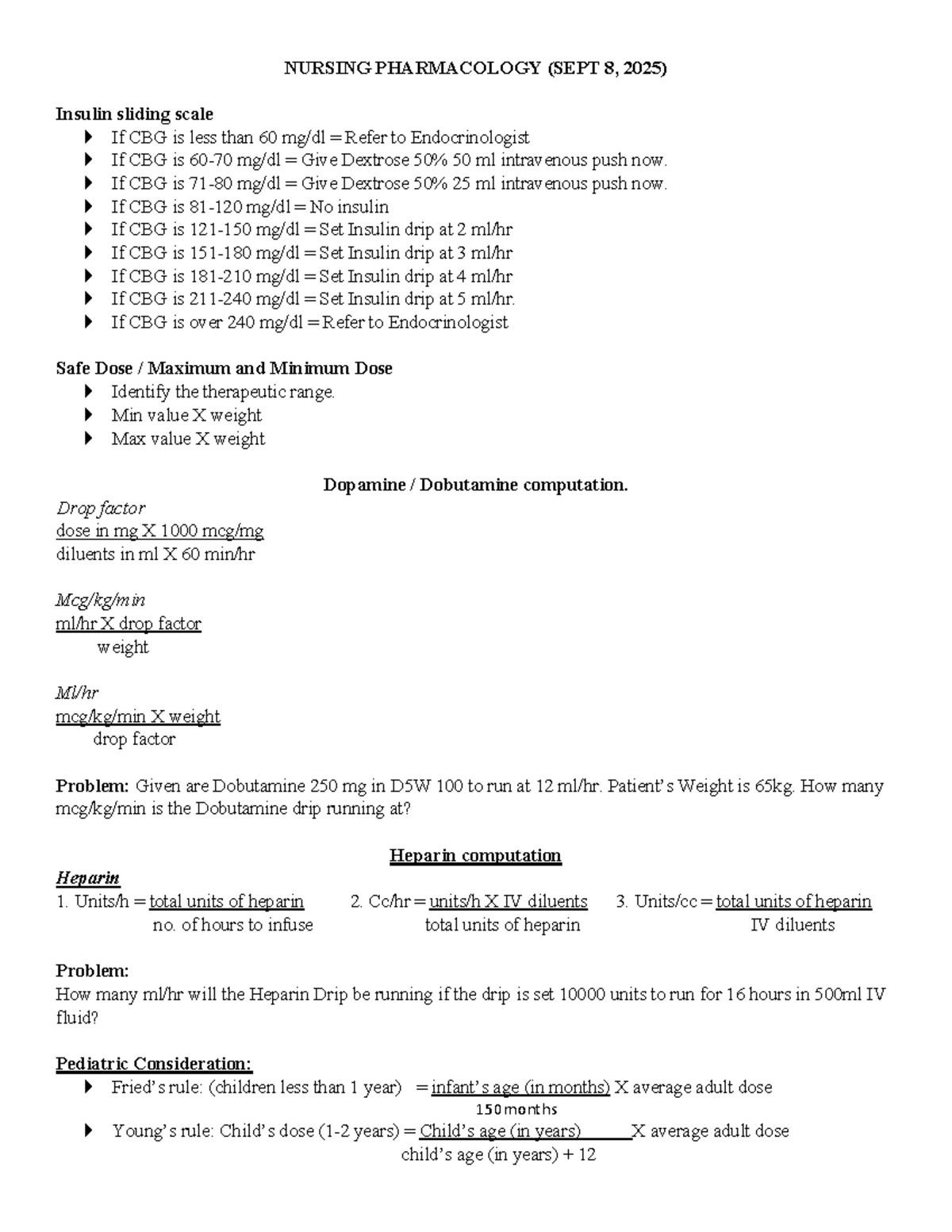 NURSING PHARMACOLOGY (NUR 101): Insulin Sliding Scale & Drug Dosing ...