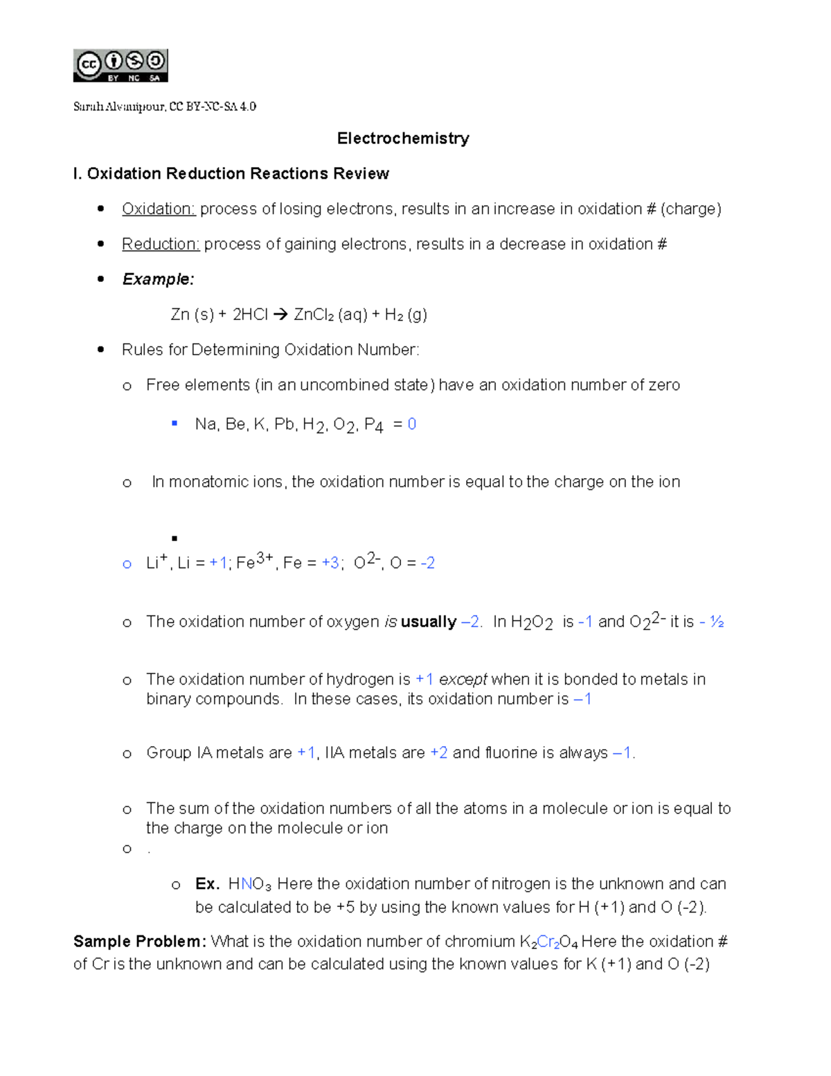 Electrochemistry I: Oxidation-Reduction Reactions Review (CC 4.0) - Studocu