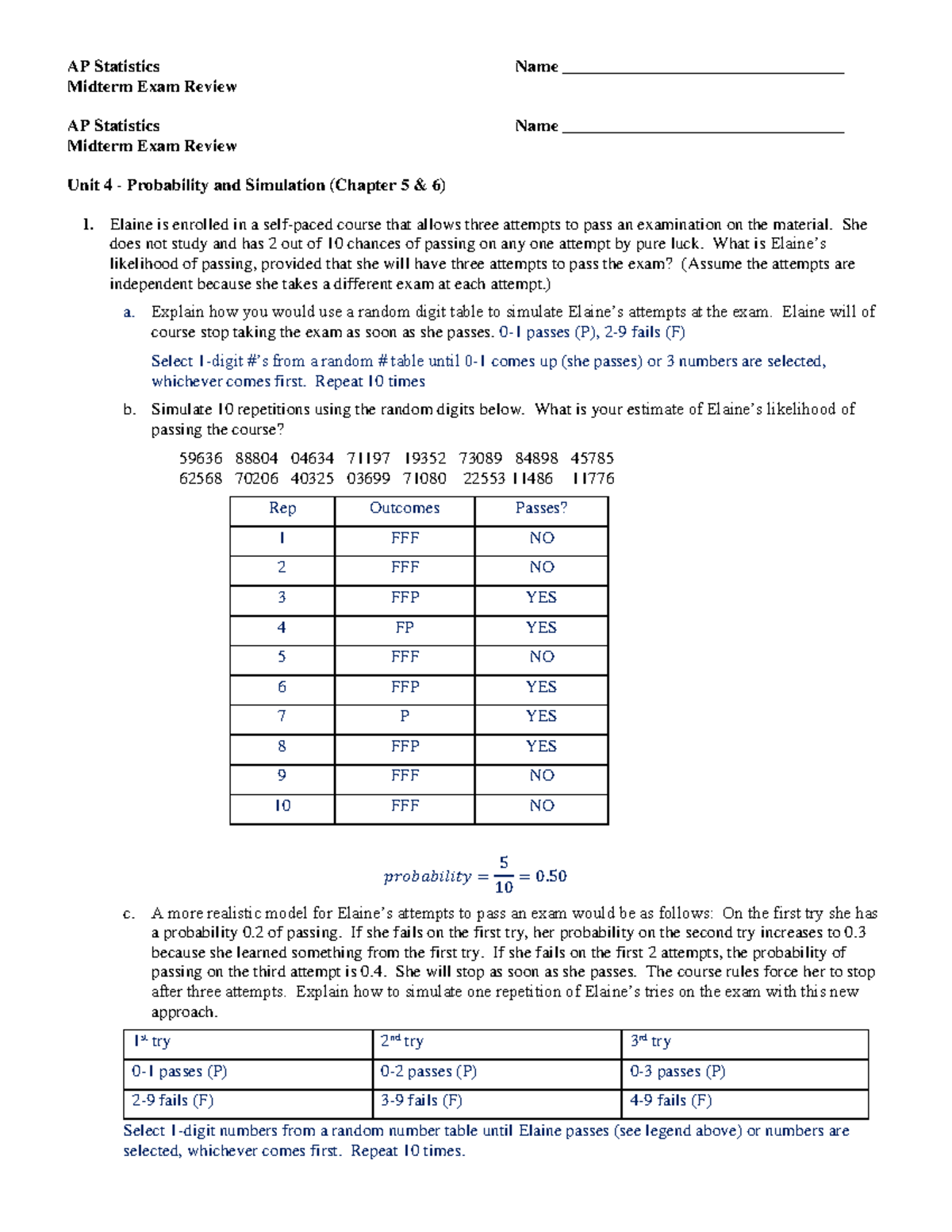 AP Statistics Midterm Exam Review: Probability Concepts (2021-2022 ...