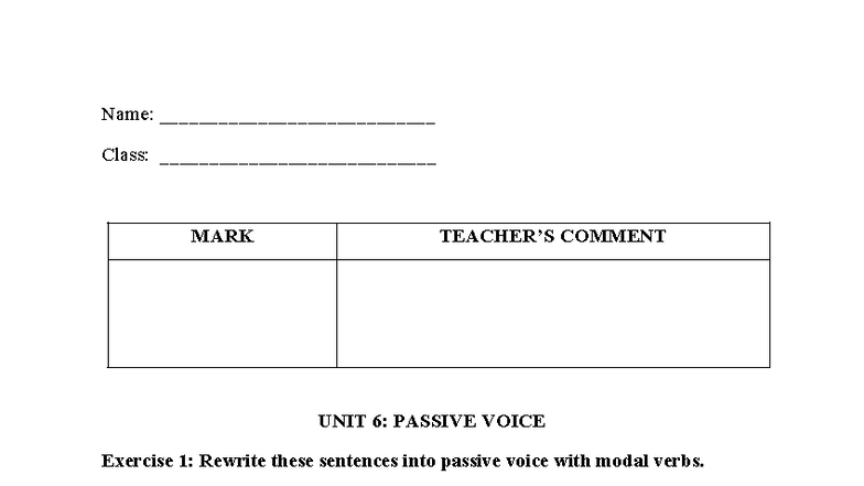 Unit 6: Passive Voice Practice Test - Modal Verbs Exercise - Studocu