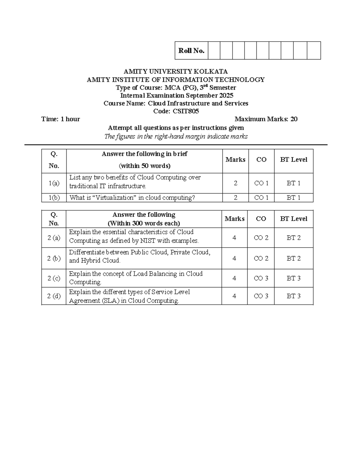 QP Internal Exam Practice Set for CSIT805 - Cloud Infrastructure - Studocu
